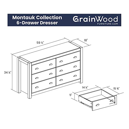 Grain Wood Furniture Montauk 6-Drawer Dresser, Driftwood