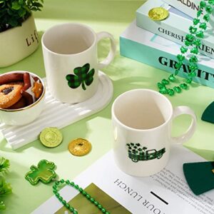 Whaline 2Pcs St Patrick's Day Mug Set 12oz Buffalo Plaid Shamrock Truck Coffee Mug Irish Ceramic Matching Mugs Party Cups for Home School Office Table Centerpieces Housewarming Gift