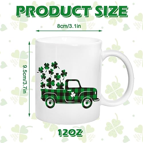 Whaline 2Pcs St Patrick's Day Mug Set 12oz Buffalo Plaid Shamrock Truck Coffee Mug Irish Ceramic Matching Mugs Party Cups for Home School Office Table Centerpieces Housewarming Gift