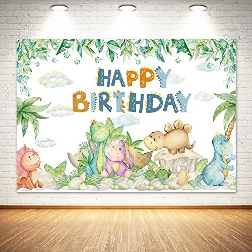 GiuMsi Polyester 5X3ft Little Cute Dinosaur Safari Jungle Backdrop for Baby Kids Happy Birthday Party Decorations Photography Background Banner Photo Props