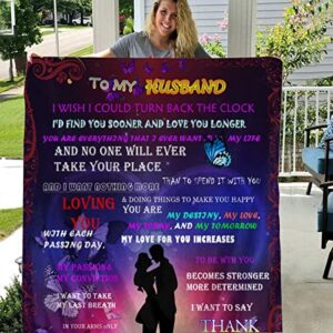 Valentine's Day to My Husband Gifts Blanket Soft Fleece Throw Blanket Cozy Fuzzy Warm Flannel Blankets for Women Men for Couch Bed Sofa All Season Gift