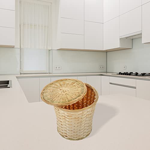 Healeved Bamboo Woven Wastebasket Round Trash Can Egg Basket Wastebasket Garbage Bin Wicker Waste Basket Fruits Storage Basket for Bathroom Kitchen Bedroom