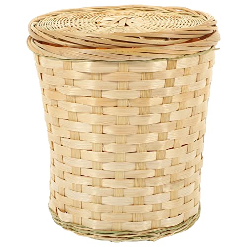 Healeved Bamboo Woven Wastebasket Round Trash Can Egg Basket Wastebasket Garbage Bin Wicker Waste Basket Fruits Storage Basket for Bathroom Kitchen Bedroom