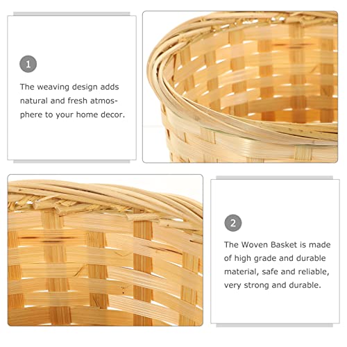 Healeved Bamboo Woven Wastebasket Round Trash Can Egg Basket Wastebasket Garbage Bin Wicker Waste Basket Fruits Storage Basket for Bathroom Kitchen Bedroom