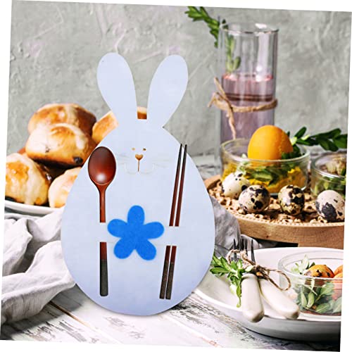 Amosfun 12pcs Spoon Bunny Silverware Shape Chopsticks Flatware Decoration Favor Storage Cutlery Bags Dinner Tableware Party Holder Decorations Fork Rabbit Decorative Bag Easter Holders