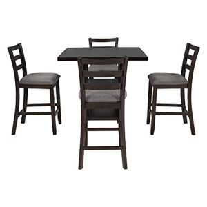 ERDAYE 5-Piece Wooden Counter Height Dining Table 4 Padded Chairs and Storage Shelving for Home Apartment Kitchen & Dining Room Breakfast Lunch Dinner Furniture Set, Espresso