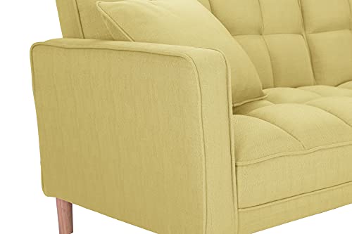 KoiHome Futon Sleeper Sofa Adjustable Back and Two Pillows, Modern Chaise with Conical Solid Wood Legs, Contemporary Home Furniture for Living, Bedroom,Office,Waiting Room, Polyester, Yellow