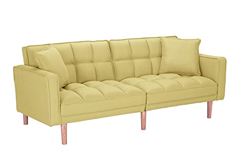 KoiHome Futon Sleeper Sofa Adjustable Back and Two Pillows, Modern Chaise with Conical Solid Wood Legs, Contemporary Home Furniture for Living, Bedroom,Office,Waiting Room, Polyester, Yellow