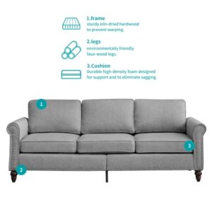 BALUS Sofa Couches for Living Room, Modern Linen 3-Seater Sofa, Comfy Sofa with 5.9" Thicken Cushion for Living Room/Office/Bedroom/Apartment, Light Grey