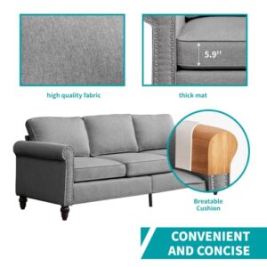 BALUS Sofa Couches for Living Room, Modern Linen 3-Seater Sofa, Comfy Sofa with 5.9" Thicken Cushion for Living Room/Office/Bedroom/Apartment, Light Grey