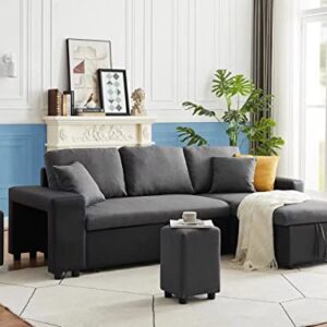 ARINAL 92.5" Linen Reversible Sleeper Sectional Sofa with Storage and 2 stools Steel Gray