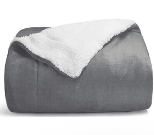 Super Soft Microfiber Throw Sherpa Fleece Blanket Double Layer. (Gray/White)