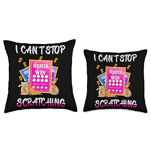 Lottery Player Gambling Lucky Jackpot Winner Gift I Can't Stop Scratching Men Women Funny Bingo Throw Pillow, 16x16, Multicolor