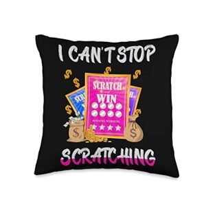 lottery player gambling lucky jackpot winner gift i can't stop scratching men women funny bingo throw pillow, 16x16, multicolor