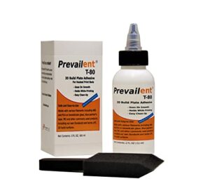 prevailent t-80, 3d printer bed adhesive glue - helps prevent warping, strong hold and easy release with various build plates and filament types including pla, abs, tpu, and petg, 2 fl oz. (60ml)