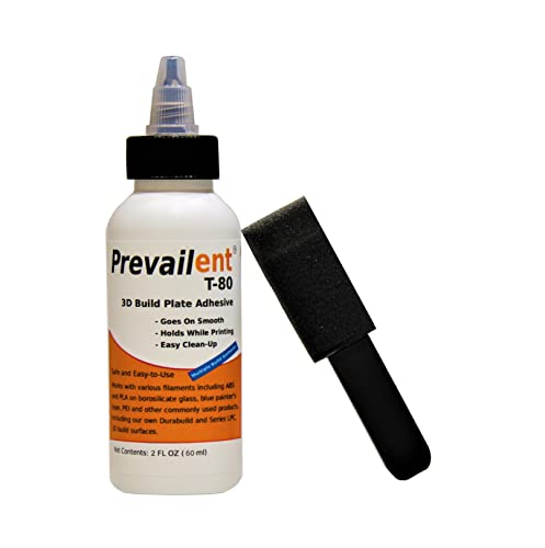 Prevailent T-80, 3D Printer Bed Adhesive Glue - Helps Prevent Warping, Strong Hold and Easy Release with Various Build Plates and Filament Types Including PLA, ABS, TPU, and PETG, 2 fl oz. (60ml)