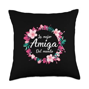 regalos para mujeres con texto en español la mejor amiga del mundo, mujer, women text in spanish throw pillow, 18x18, multicolor