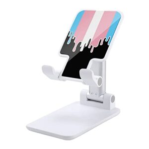 trans pride color melting flag lgbt print cell phone stand compatible with iphone switch tablets foldable adjustable cellphone holder desktop dock (4-13")