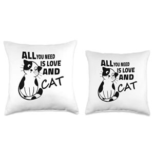 Pinchy Clarke - Apparel - Clothing All you Need is Love and Cat Throw Pillow, 16x16, Multicolor