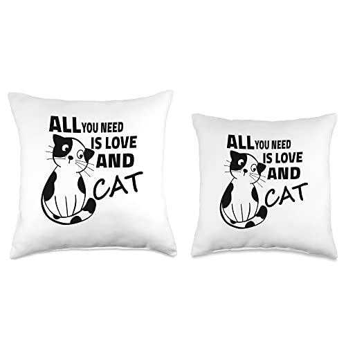 Pinchy Clarke - Apparel - Clothing All you Need is Love and Cat Throw Pillow, 16x16, Multicolor