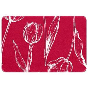 tulips red, indoor door mat durable front door mats entryway rug non-slip absorbent area rugs resist dirt rugs for room decor, 24"x16"