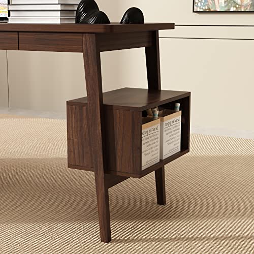 Homsee Home Office Executive Desk, Computer Desk Corner Desk with 3 Drawers, 3 Open Shelves & Keyboard Tray, 55 Inch Large L-Shaped Study Writing Table with Storage Cabinet, Deep Brown