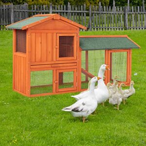 56''L Chicken Coop Rabbit Hutch, Indoor Outdoor Large Wooden Bunny Rabbit Hutch Hen Cage with Ventilation Door, Removable Tray & Ramp for Small to Medium Animals