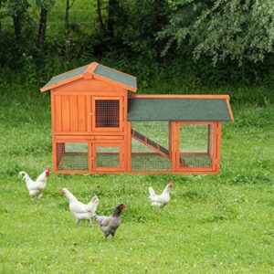 56''L Chicken Coop Rabbit Hutch, Indoor Outdoor Large Wooden Bunny Rabbit Hutch Hen Cage with Ventilation Door, Removable Tray & Ramp for Small to Medium Animals