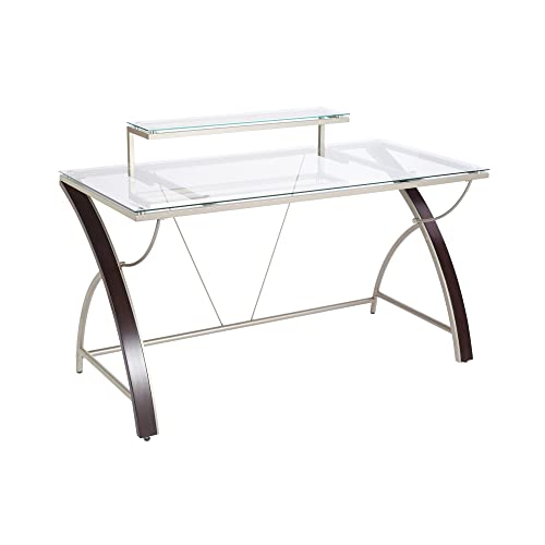 Realspace® Axley 55" W Glass Computer Desk, Cherry/Silver