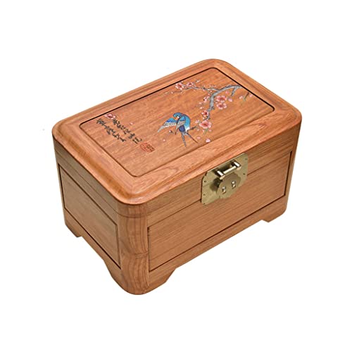 LDCHNH Rosewood Jewelry Box Solid Wood Double Layer Lock Storage Box