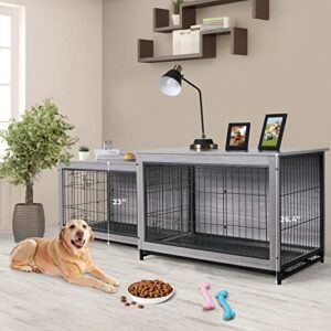 Arlopu 44.1/38.6/29.1 Large Dog Crate Furniture, Side End Table, Mordern Kennel, Wooden Heavy-Duty Dog Cage, Dog House, Indoor End Table, Night Stand,w/Removable Tray, Double-Door, 3mm(Dia) Wire