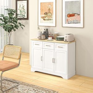 HOMCOM Sideboard Buffet Cabinet with 3 Storage Drawers, Kitchen Cabinet Coffee Bar Cabinet with Adjustable Shelf for Living Room, White