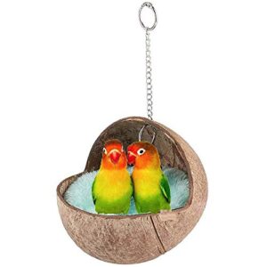 Cusstally Coconut Shell Bird Nest House Bed with Warm Pad for Parrot Parakeet Rat Mice Toy Nesting Box