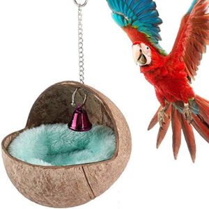 Cusstally Coconut Shell Bird Nest House Bed with Warm Pad for Parrot Parakeet Rat Mice Toy Nesting Box