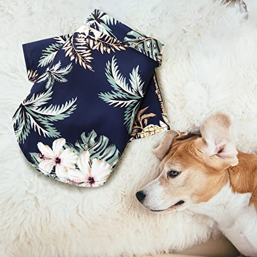 Puppy Sweaters for Medium Dogs Boys Pet Summer T Shirts Hawaii Style Floral Dog Shirt Hawaiian Printed T Shirts Breathable Cool Clothes Beach Seaside Puppy Shirt Small Girl Dog Clothes (Small, Navy)