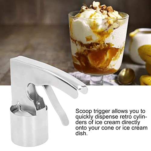 Ice Cream Scoop, Old Stainless Steel Ice Cream Scooper, Cylinder Ice Cream Digger Scoop with Trigger, Durable Ice Cream Accessories, for Kitchen Utensils (Silver)