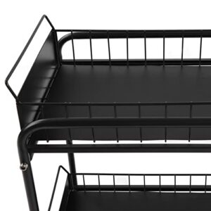 2 Tiers Pull Out Under Sink Organizer, Iron Sliding Under Bathroom Cabinet Undersink Storage Organizer, Multi-purpose Under Sink Shelf Organizer Basket, for Bathroom, Kitchen (Black)