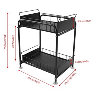 2 Tiers Pull Out Under Sink Organizer, Iron Sliding Under Bathroom Cabinet Undersink Storage Organizer, Multi-purpose Under Sink Shelf Organizer Basket, for Bathroom, Kitchen (Black)