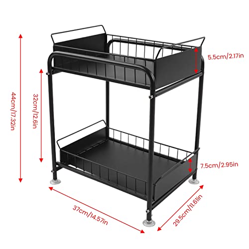 2 Tiers Pull Out Under Sink Organizer, Iron Sliding Under Bathroom Cabinet Undersink Storage Organizer, Multi-purpose Under Sink Shelf Organizer Basket, for Bathroom, Kitchen (Black)