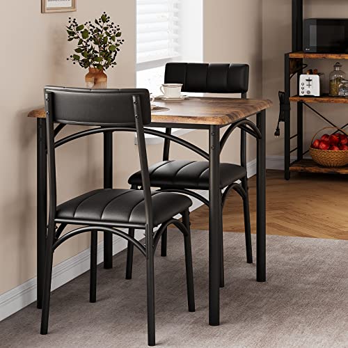 Amyove 3 Piece Dining Set Kitchen Table and Chairs for 2, Rustic Brown