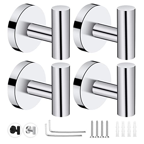 Neween 4 Pack Bathroom Towel Hooks, Stainless Steel Coat Robe Clothes Hooks Wall Mounted Heavy Duty Wall Hook Holder Hanger for Bedroom, Kitchen, Hotel, Pool, Garage (Chrome)