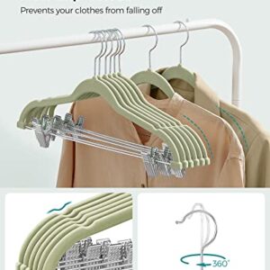 SONGMICS 30-Pack Pants Hangers and 50-Pack Clothes Hanger Bundle, Velvet Hangers with Adjustable Clips, Non-Slip, and Space-Saving, Pale Green and Pale Brown UCRF012GR30 and UCRF021LB50