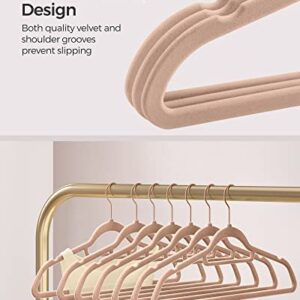 SONGMICS 30-Pack Pants Hangers and 50-Pack Clothes Hanger Bundle, Velvet Hangers with Adjustable Clips, Non-Slip, and Space-Saving, Pale Green and Pale Brown UCRF012GR30 and UCRF021LB50