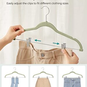 SONGMICS 30-Pack Pants Hangers and 50-Pack Clothes Hanger Bundle, Velvet Hangers with Adjustable Clips, Non-Slip, and Space-Saving, Pale Green and Pale Brown UCRF012GR30 and UCRF021LB50