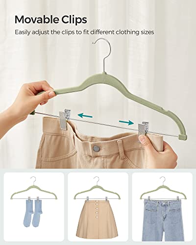 SONGMICS 30-Pack Pants Hangers and 50-Pack Clothes Hanger Bundle, Velvet Hangers with Adjustable Clips, Non-Slip, and Space-Saving, Pale Green and Pale Brown UCRF012GR30 and UCRF021LB50