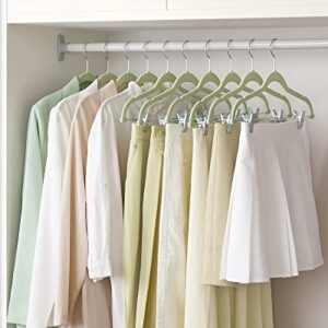 SONGMICS 30-Pack Pants Hangers and 50-Pack Clothes Hanger Bundle, Velvet Hangers with Adjustable Clips, Non-Slip, and Space-Saving, Pale Green and Pale Brown UCRF012GR30 and UCRF021LB50