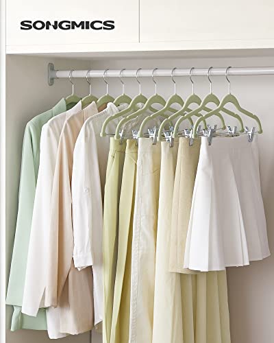 SONGMICS 30-Pack Pants Hangers and 50-Pack Clothes Hanger Bundle, Velvet Hangers with Adjustable Clips, Non-Slip, and Space-Saving, Pale Green and Pale Brown UCRF012GR30 and UCRF021LB50