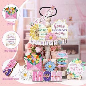 11 Pcs Mother's Day Tiered Tray Decorative Wooden Table Signs Wooden Decor for Mother's Gift Mother's Day Decorations Party Supplies, Tiered Tray Not Included