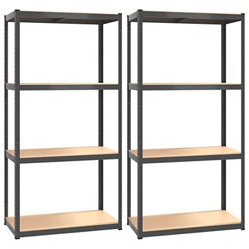 vidaXL 4-Layer Shelves 2 pcs Anthracite Steel&Engineered Wood