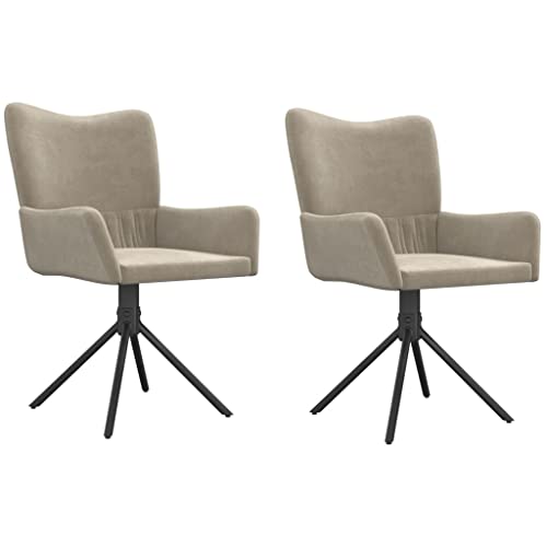 vidaXL Modern Swivel Dining Chairs - 2 pcs Set in Elegant Light Gray Velvet, Comfortably Padded with Foam, Features 100% Polyester Material for Durability